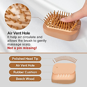 Maji Mama Handmade Natural Wooden Hair Brush Hairbrush with Bamboo Pins Massage Scalp & Detangling All Hair Types