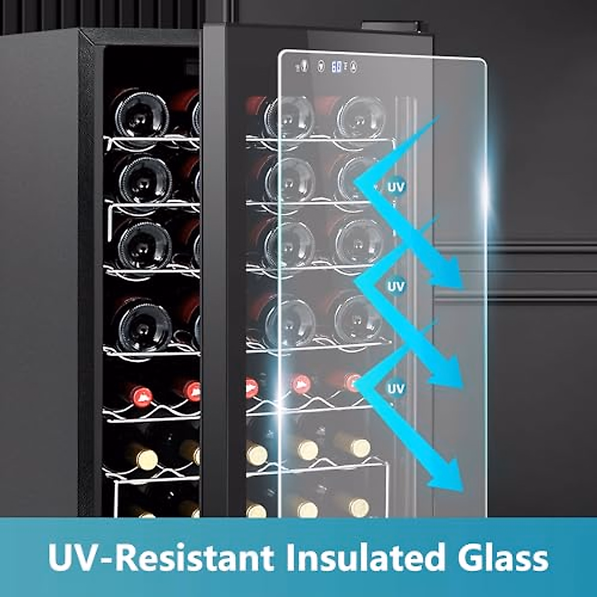 EUHOMY 45 Bottle Wine Cooler Refrigerator, Small Built-in Wine Fridge for Red, White and Champagne, 4.5 Cu.ft Mini Fridge with Adjust Temperature, Black