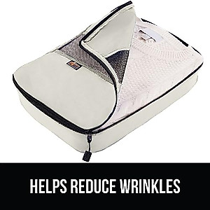 Gorilla Grip 6 Piece Packing Cubes Set, Compression Space Saving Organizers for Suitcases and Luggage, Mesh Window Bags, Travel Essentials for Carry On, Clothes and Shoes, Cube with Zipper, White