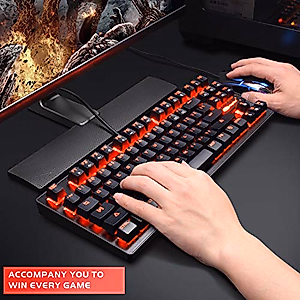 Mechanical Gaming Keyboard - MK1 RED LED Backlit Mechanical Keyboards - Small Compact 87 Key Metal Mechanical Computer Keyboard USB Wired Blue Equivalent Switches for Windows PC Gamers - Black