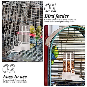 POPETPOP 2Pcs Automatic Bird Feeder, Bird Water Bottle Drinker Bird Cage Water Dispenser Clear Food Dispenser Container Set Hanging in Cage for Parrots Budgie Cockatiel Lovebirds