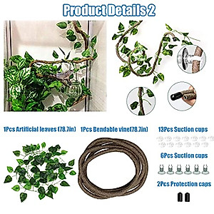 Woyrise Bearded Dragon Hammock Reptile Lounger Reptiles Plants Hanging Fake Vines Boston Bearded Dragon Tank Accessories Decorfor Chameleon, Lizards, Geckos, Hermit Crabs