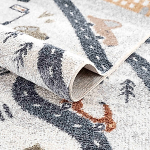 Hauteloom Mave Boys Room, Kids Room, Playroom Machine Washable Area Rug - Road Traffic Car City Carpet - Gray, Cream, Beige, Black - 5'3" x 7'