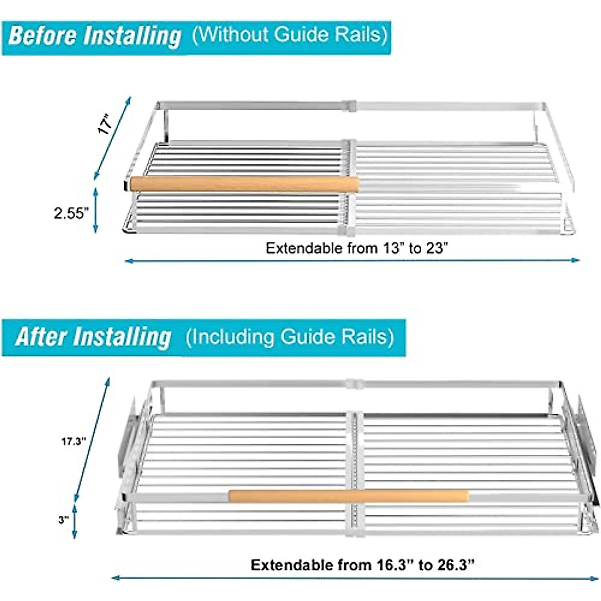 GEDLIRE Expandable Pull Out Sliding Drawers for Cabinets, Heavy Duty Slide Out Cabinet Organizer Basket, Pullout Pantry Shelves for Kitchen, Under Sink, Wardrobe, 16.3"-26.3" W x 17.3" D