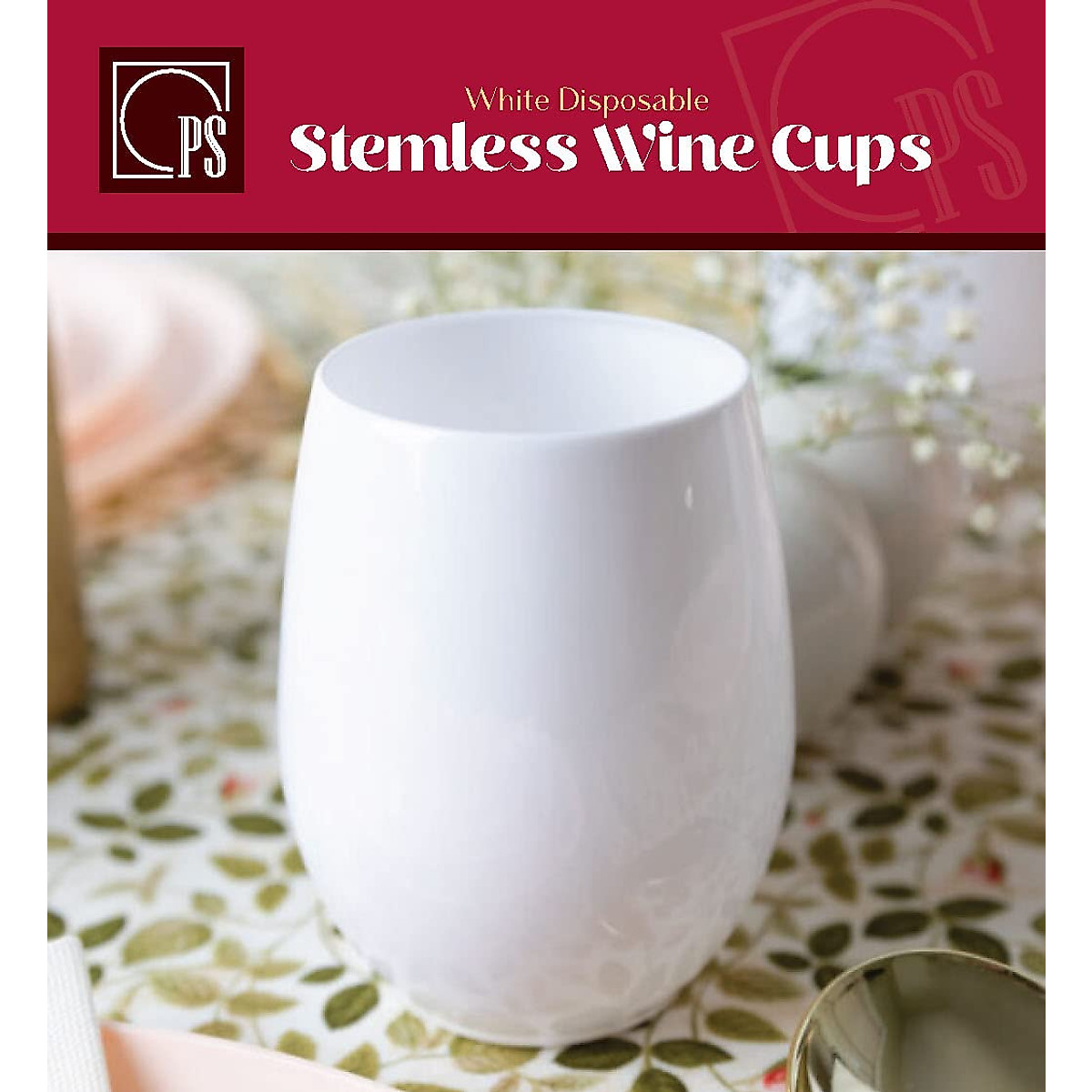Posh Setting Plastic Stemless Wine Glasses - Disposable 12 Oz White Plastic Wine Glasses 6-Pack - Shatterproof Outdoor Wine Cups - Elegant BPA-Free Plastic Cocktail Wine Tumblers