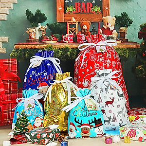HRX Package Holiday Gift Wrapping Bags Drawstring, 15pcs Christmas Foil Sacks Pouches with Gift Tag for Xmas Presents Party Favor
