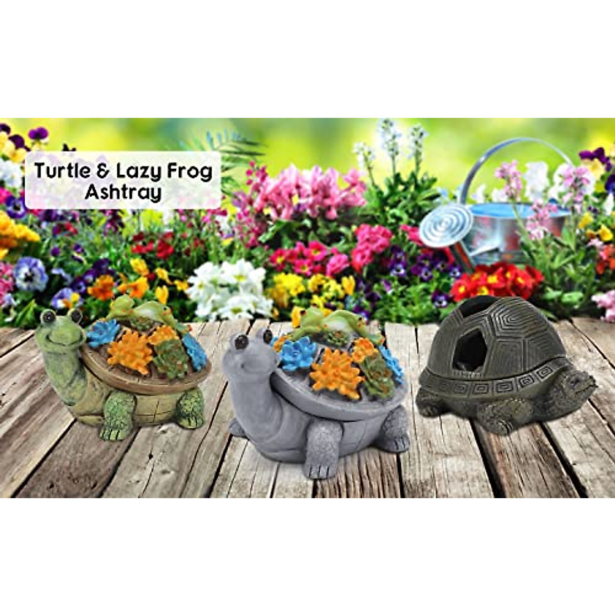 MOOTKA Turtle & Lazy Frog Ashtray with Lid, Handmade Cool Resin Ashtrays for Cigarettes as Home Decoration,Windproof Ashtrays for Indoor or Outdoor Use, Smoking Ash Tray Sets in Office Bar Hotel