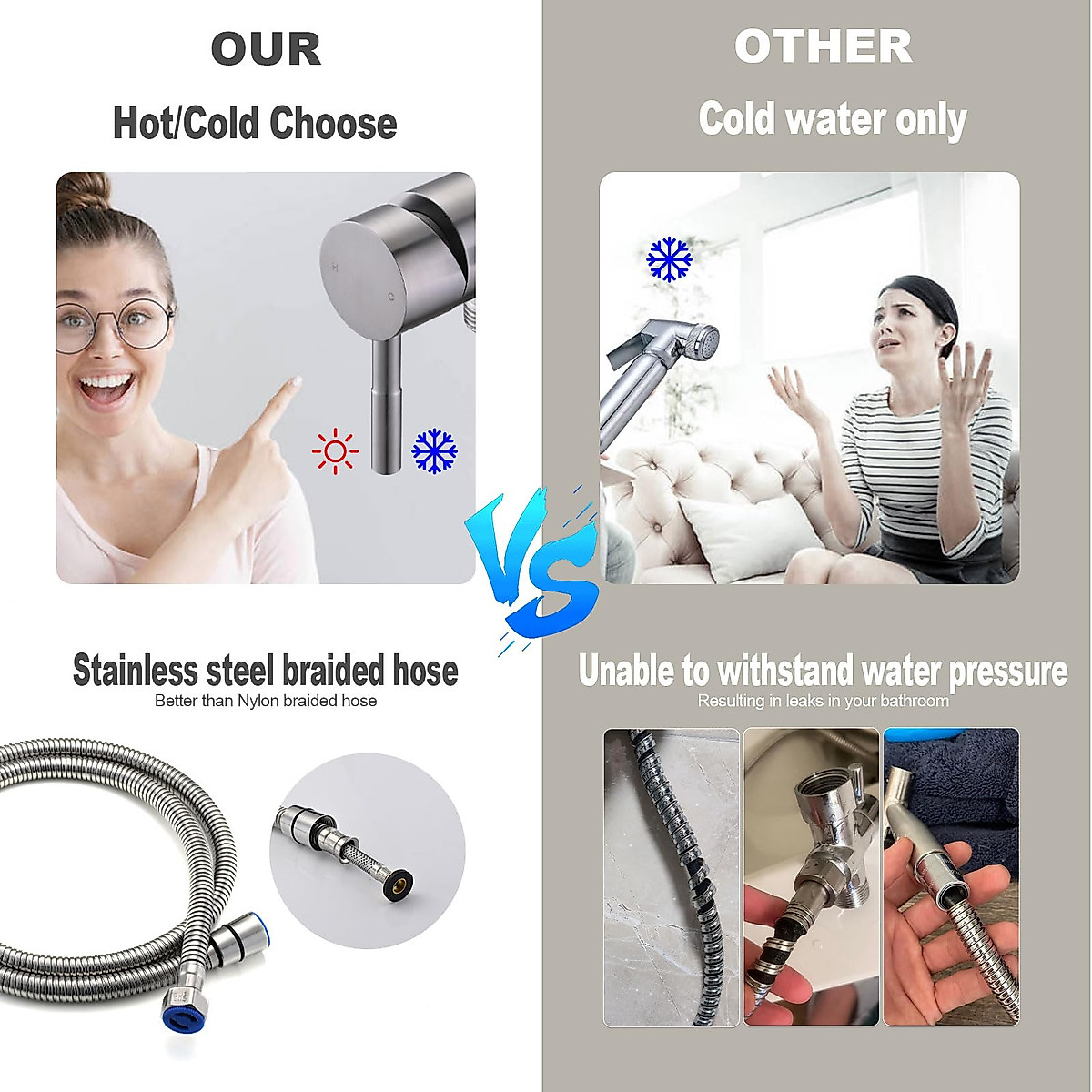 Chomely Warm Water Handheld Bidet Sprayer for Toilet, Mounted on Bathroom Vanity, Cloth Diaper Jet Sprayer Attachment for Feminine Wash, Muslim, Ducha Para Toilet, Pet Shower, Brushed Nickel