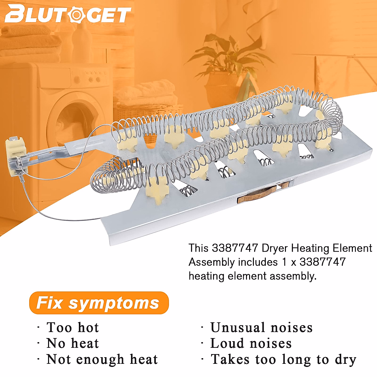 3387747 W11344457 Dryer Heating Element by Blutoget - Fit for Whirlpool Amana Ken-more Kitchen-Aid Dryer - Replaces PS11741416 WP3387747 W11045584 AP6008281 AP2947033 PS344597 MEDC700VW0 GEW9200lW1