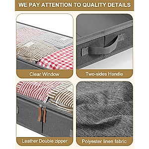 NEATJELAI 2-Pack Under Bed Storage Containers,4.7 Inches Low Profile Underbed Storage Organizer Bin Foldable with Sturdy Sidewalls/Bottom/4 Handles for Clothes Blanket Pillows Shoes,Gray