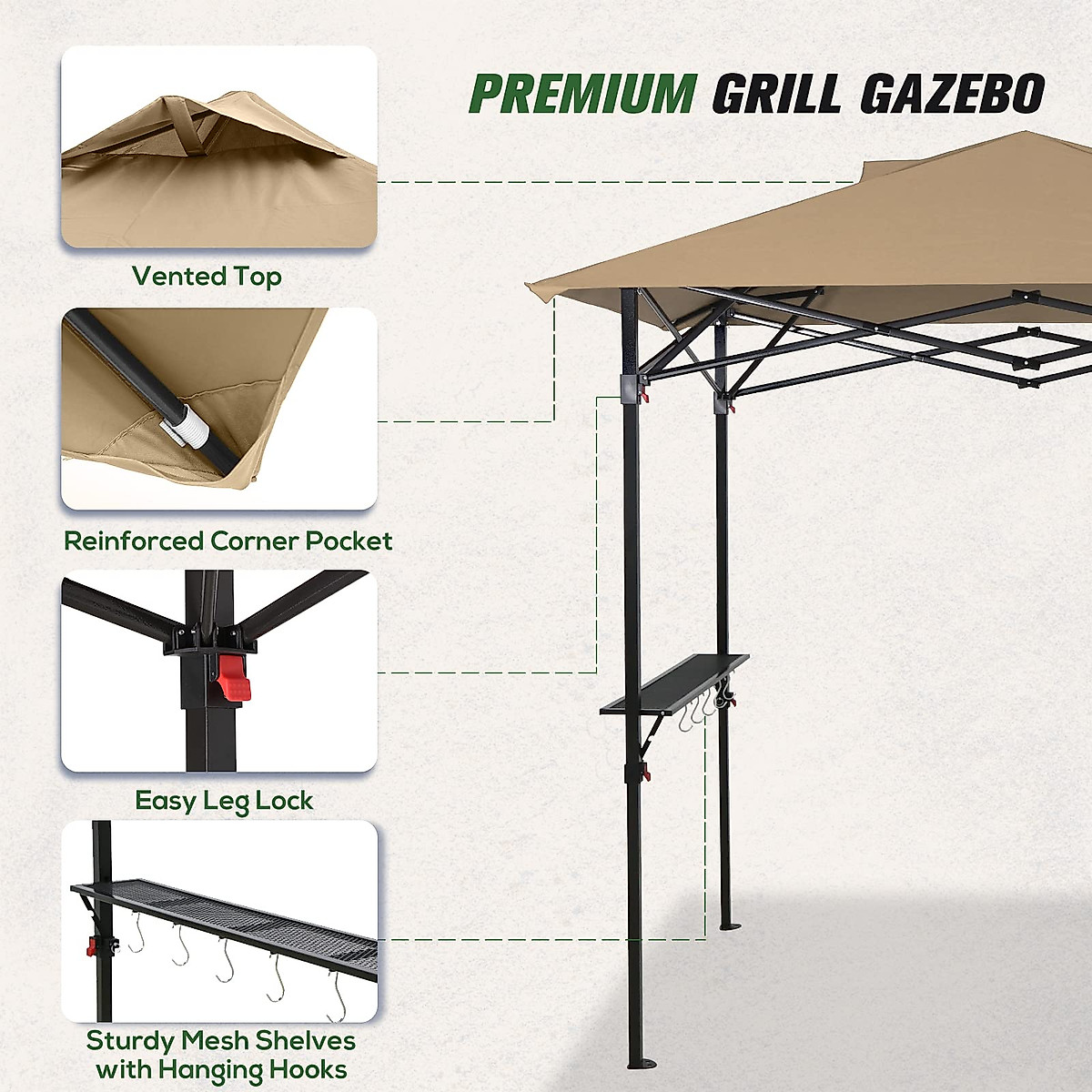 COOS BAY 8x5 Pop up Grill Gazebo with LED Globe String Lights