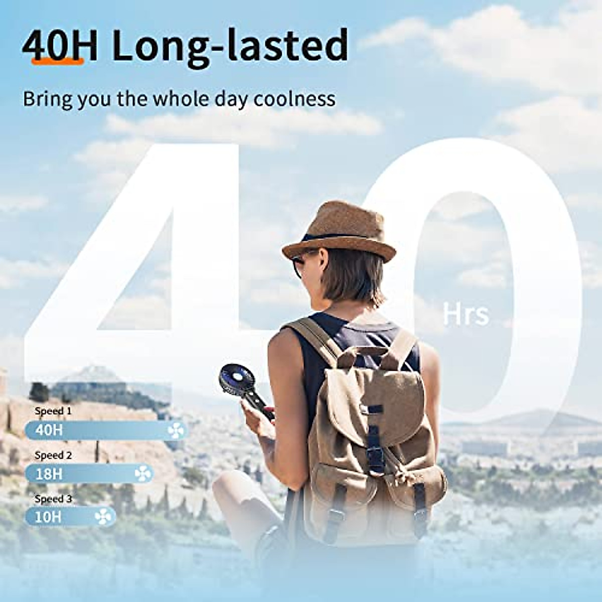 HandFan 10400mAh Portable Handheld Fan, Battery Operated Rechargeable Fan, Foldable Mini Fan With Portable Charger, Cooling Hand Fans for Travel, Outdoors, Indoors(Blue Blade)