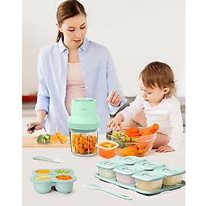 HEYVALUE Baby Food Maker, 13-in-1 Baby Food Puree Blender for Baby Food, Fruit, Vegatable, Meat, with Food Containers, Baby Food Processor Freezer Tray, Silicone Spoons, Silicone Spatula(Light Green)