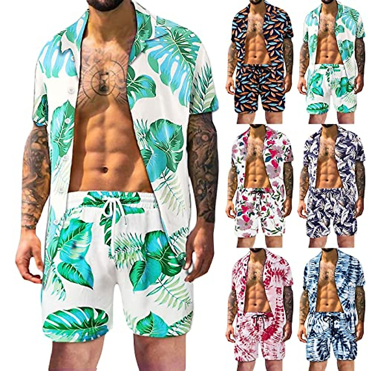 DUOWEI Long Suit Jacket for Men Men Spring Summer Suit Casual Beach Tropical Casual Button Down Short Men Costume Tuxedo Green