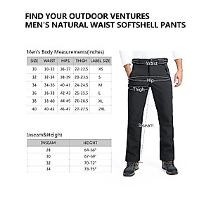 Outdoor Ventures Men's Lite Waterproof Windproof Fleece Lined Warm Hiking Ski Snow Pants Expandable-Waist