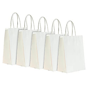 RACETOP Small White Gift Bags with Handles Bulk, 5.9"x3.2"x8.3" 50Pcs, Small White Paper Bags with Handles Bulk, Mini Gift Bags, Gift Bags Bulk, Party Bags, Shopping Bags, Merchandise Bags