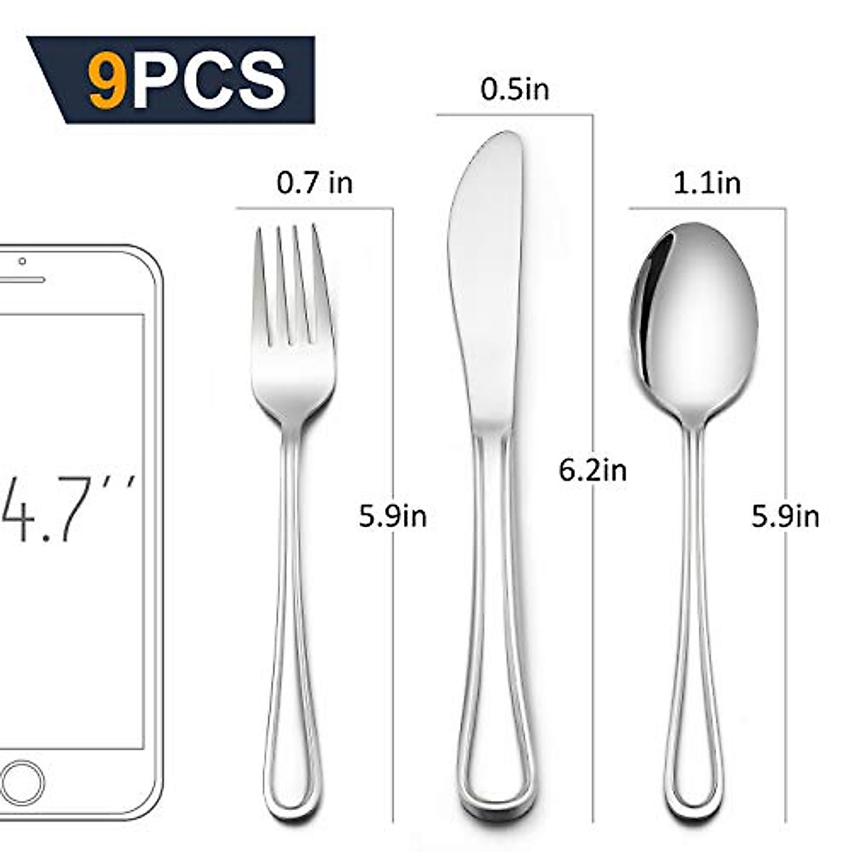 LIANYU 9-Piece Kids Silverware Set, Stainless Steel Toddler Utensils Flatware Set, Child Cutlery Tableware Set for 3, Include Knife Fork Spoon, Mirror Finished, Dishwasher Safe