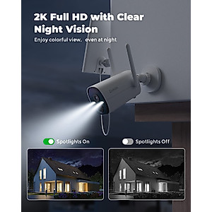 Codnida Wireless Outdoor 2.4Ghz WiFi Security Camera with Motion Detection, Solar Battery Powered, 2K HD, 2-Way Audio,Night Vision, IP66