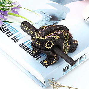 Animal Carved Croaking Craft Wooden Frog Percussion Musical Instrument, Wooden Percussion Desk Accessories of Frog Noise Maker for Cool Music Gifts Elderly and Kids, Black