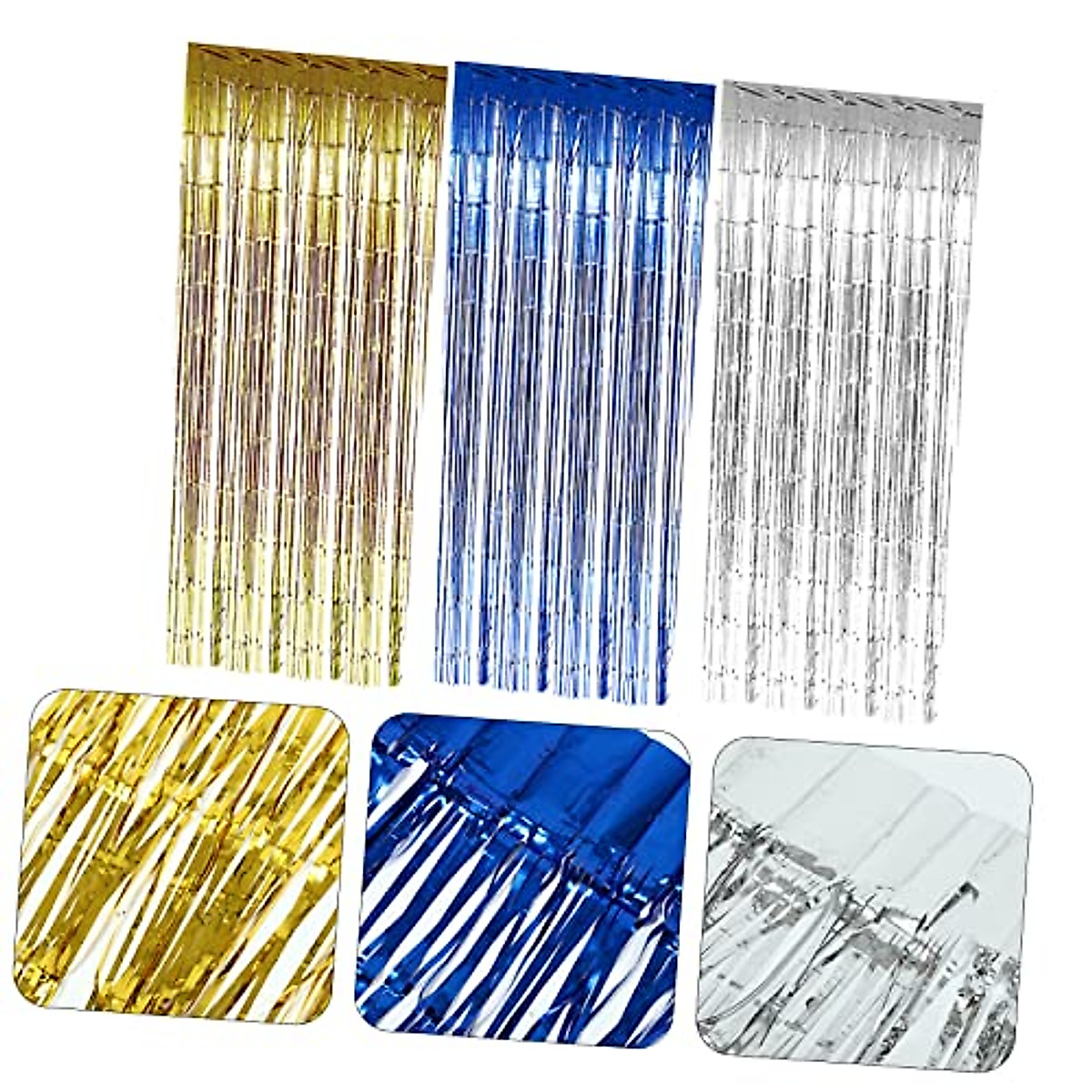 jojofuny 3pcs Rain Curtain Background Wall Gold Decorations Blue Streamers Silver Fringe Curtain Tassel Curtains Party Tassel Curtain Party Backdrops Backdrop for Birthday Party Thicken