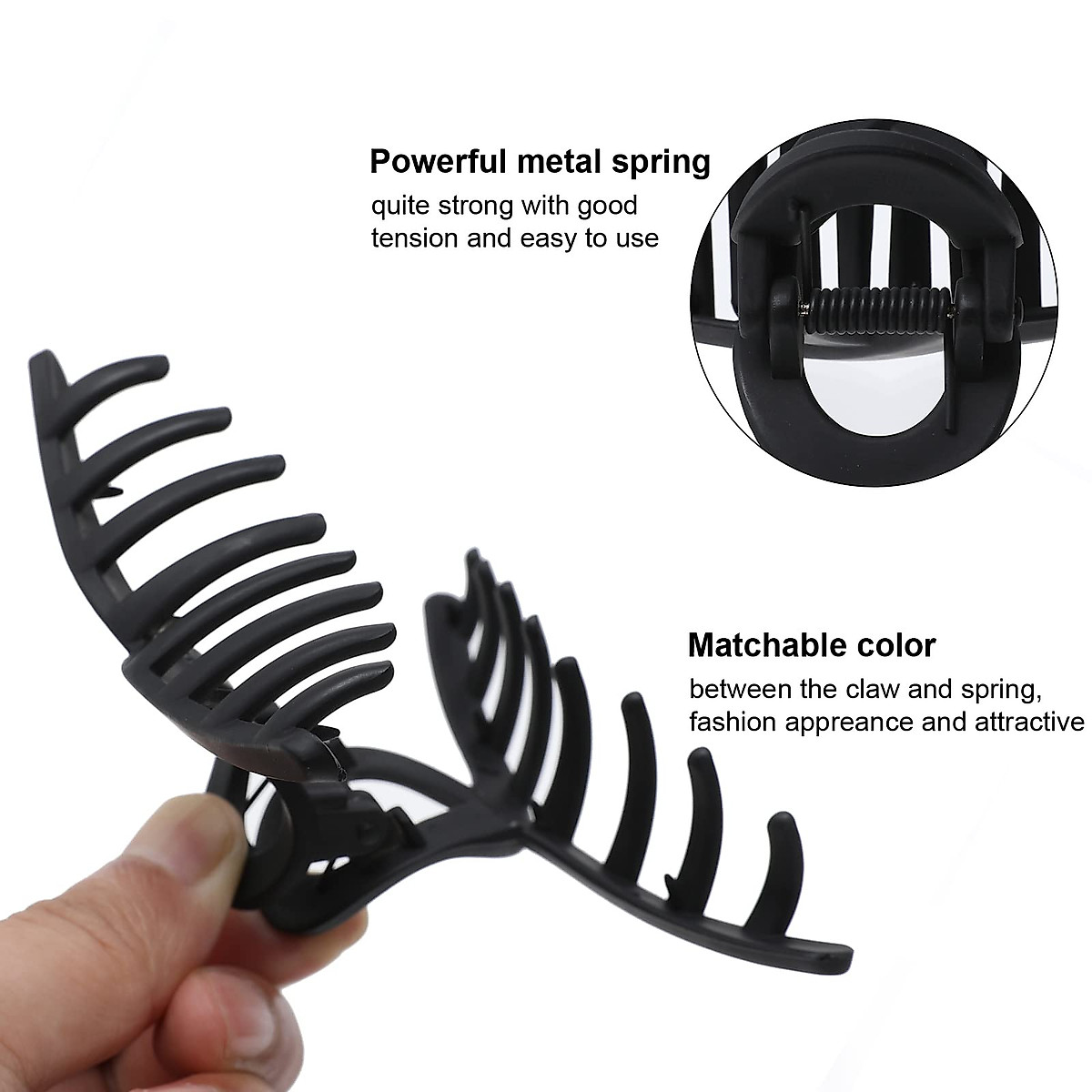 5PCS Large Claw Hair Clips for Thick Hair Big Banana Hair Clips for Women Nonslip Strong Hold Hair Claw Clip (Matte Black)