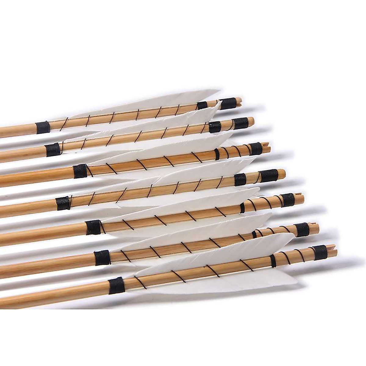 PG1ARCHERY Archery Hunting Arrows, 12 Pack Traditional Target Wooden Arrow 5" Turkey Feathers Fletching with Vintage Broadheads Tips White