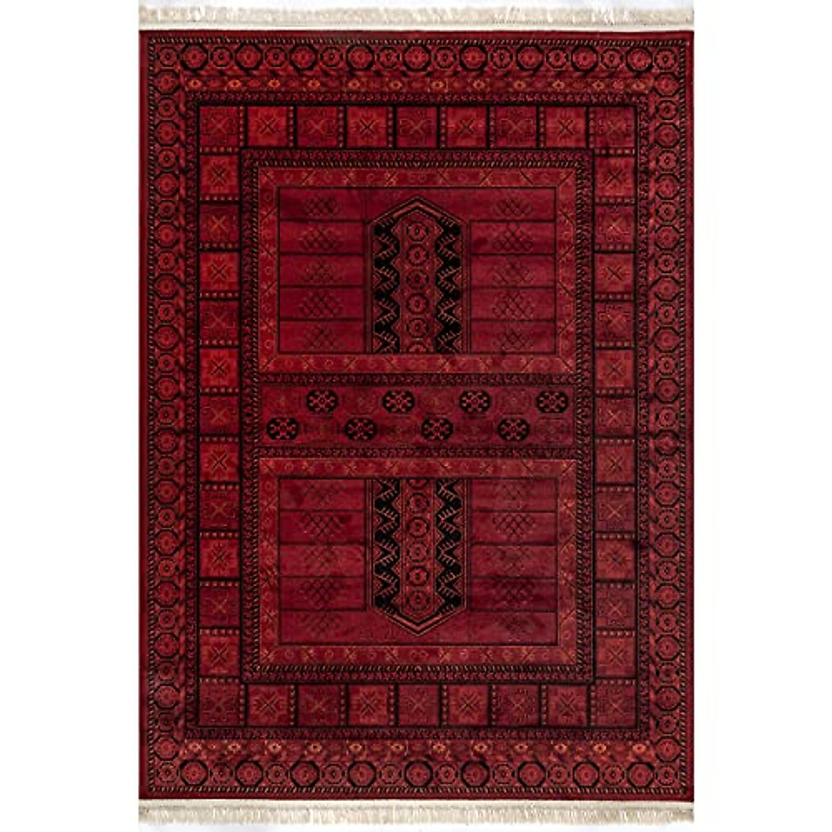 nuLOOM Billie Traditional Paneled Fringe Area Rug, 6' 7" x 9', Red