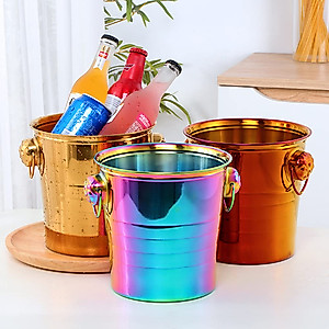 Meisha Stainless Steel Ice Bucket with Scoop and Tong- Insulated Rainbow Ice Bucket for Home Bar, Chilling Beer Champagne and Wine