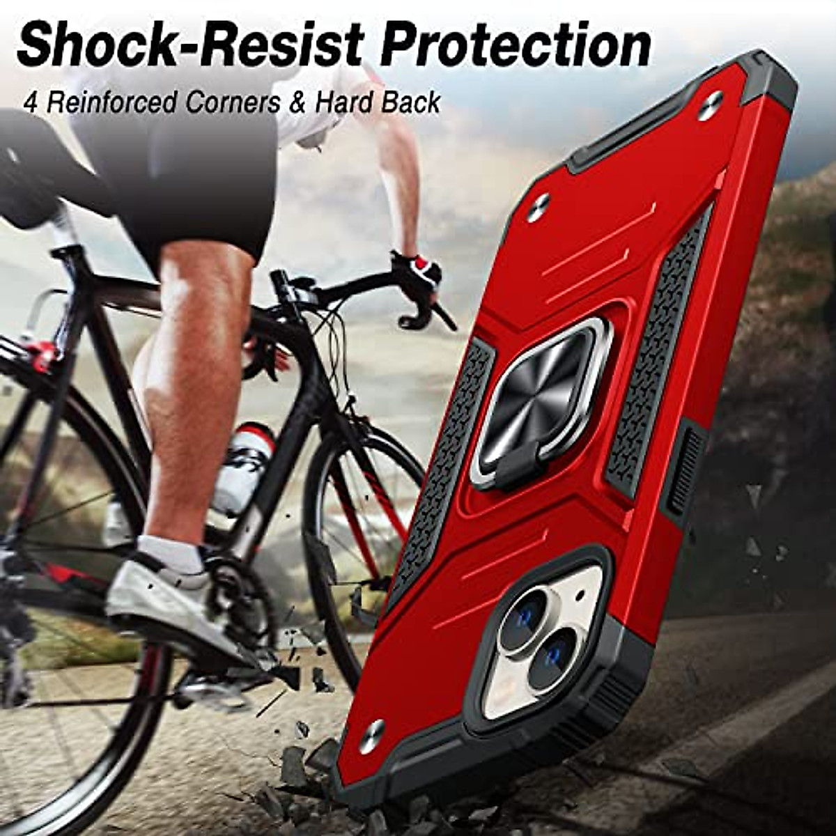 JAME for iPhone 14 Plus Case with Screen Protector, Case for iPhone 14 Plus Military Grade Drop Protective for Women & Men, Heavy Duty Shockproof with Ring Kicstand Case for iPhone 14 Plus-Red