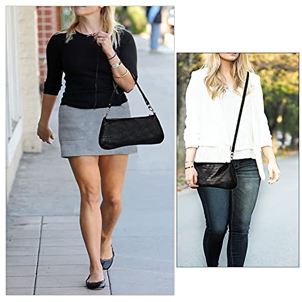 Scioltoo Shoulder Bag for Women Casual Cute Croc PU Leather Crossbody Purses Mini Clutch Handbags Croc Tote with Long Strap and Top zipper Closure Black