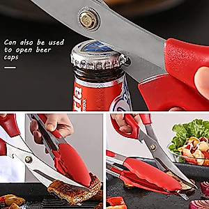 Korean Barbecue Scissors Clip and BBQ Tongs Set for Cooking 3PCS Multifunctional Korean BBQ Tool Set Ultra Sharp Kitchen Shears Silicone BBQ Pastry Oil Brush(Red)
