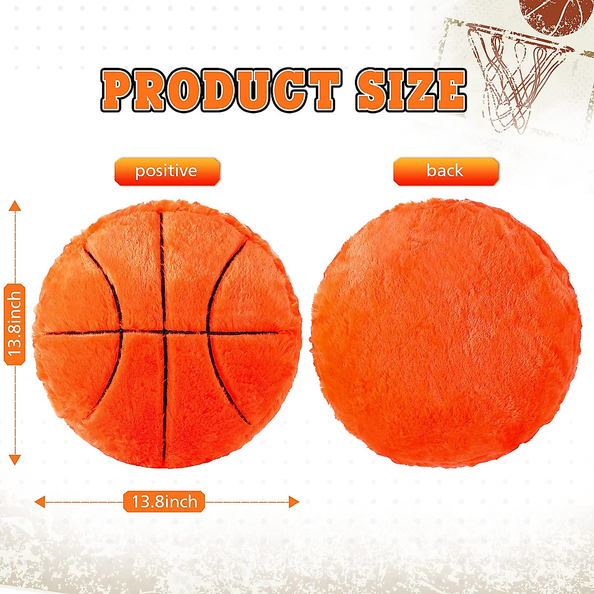 Jetec 2 Pcs Basketball Pillow Fluffy Soft Throw Cute Basketball Shaped Sports Decoration Round Plush Sport Theme Cushion Stuffed Pillow for Bedroom Decoration