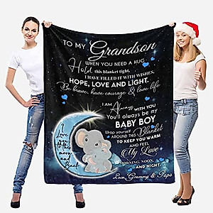 Personalized Name Message Lover Letter to My Grandson Filled it with Wishes, Hope, Love and Light from Grandpa Grandma Soft Blanket 40 x 50 Inches