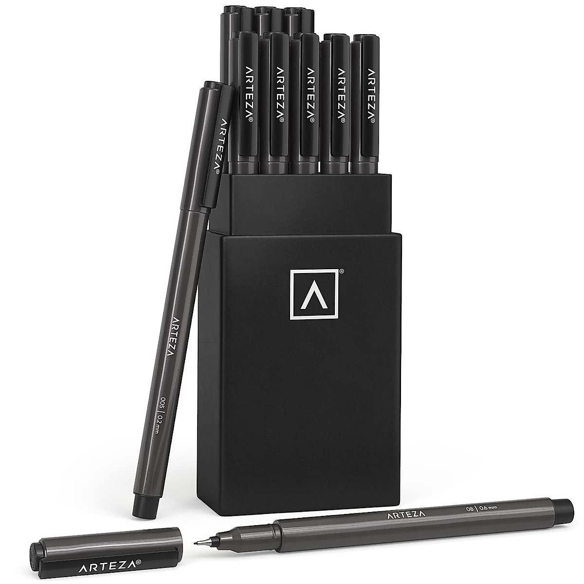 ARTEZA Micron Pens, Set of 10 Black Ink Archival Fineliners, Quick-Dry, Assorted Sizes Calligraphy Pens from 0.2mm to 7.9mm
