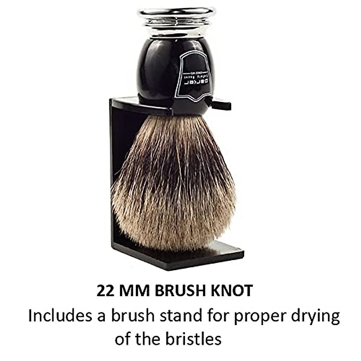 Parker Premium 3 Band Pure Badger Shaving Brush with Stand Included - Packaged in a Gift Box - Generate a Thick & Luxurious Lather with Your Favorite Shave Soap - Black & Chrome Handle