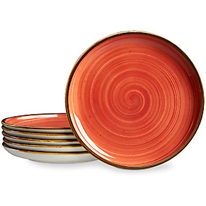 ONEMORE Dinner Plate, 10.5 Inch Porcelain Dinnerware Set/Oven, Dishwasher and Microwave Safe/Farmhouse Style/Stackable and Easy to Clean (Set of 6, Red)