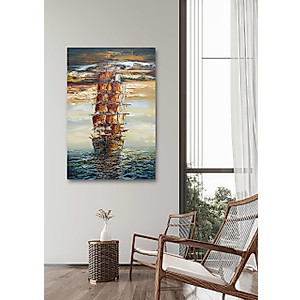 V-inspire Art,24x36 Inch Modern Abstract Hand painted Sailboat Oil Paintings Acrylic Painted Canvas Wall Art Decor for Living room Bedroom Dining room Artwork for Home Walls