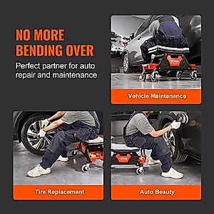 VEVOR Mechanic Stool 300 LBS Capacity Garage Stool Gift for Men, Heavy Duty Rolling Mechanics Seat, with Three Slide Out Tool Trays and Drawer, Tools for Automotive Auto Repair