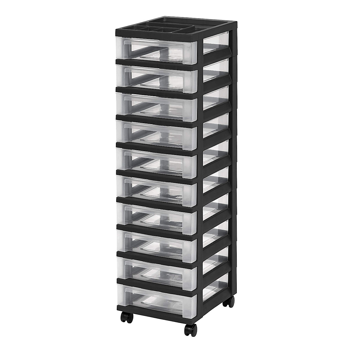 IRIS USA MC-3100-TOP 10-Drawer Storage Cart with Organizer Top, Black/Clear