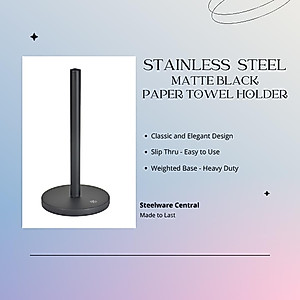 Steelware Central Paper Towel Holder Stainless Steel Countertop Free Standing Matte Black