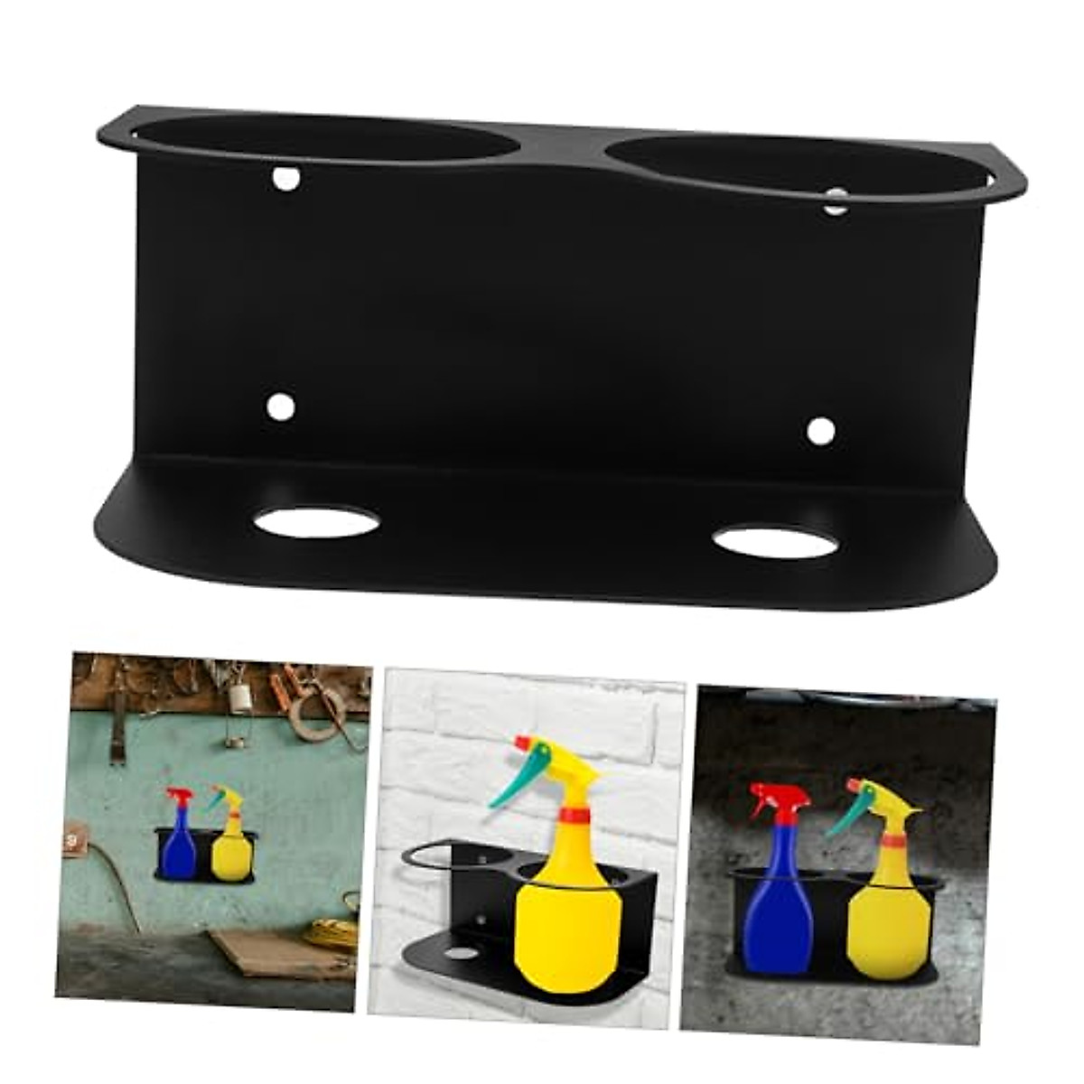 OSOLADY Spray Bottle Holder Wall Hanging Spray Bottles Storage Rack Heavy Duty Hooks Spray Bottle Mount Bracket Wall Bracket Spray Bottle Wall Mount Spray Bottle Hook Black Stainless Steel