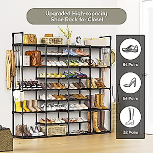 WEXCISE Large Shoe Rack Organizer 9 Tiers 4 Rows for 64-72 Pairs Shoe and Boots, Tall shoe storage Metal Shoe Organizer garage shoe storage Black for Entryway, Closet, Bedroom, Hallway