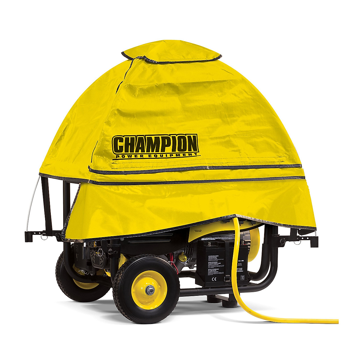 Champion Storm Shield Severe Weather Portable Generator Cover & 48034 25 ft. 30A 125V Generator Power 3750 Watts (L5-30P to Three 5-15R) Extension Cord, Yellow