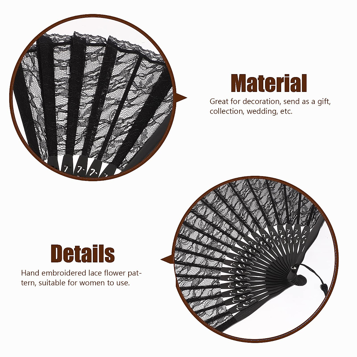 OULII Hand Fan Paper Fans Wedding Fans for Party Favor Fancy Dress (Black)