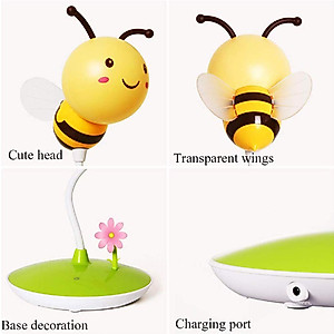 AVEKI Cute Bumblebee LED Desk Lamp Touch Control Dimming 3 Brightness and 360°Flexible Gooseneck Eye-Care USB Rechargeable Lamp for Teens