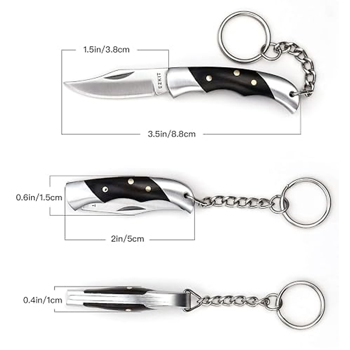 EZKIT Small Pocket Knife, EDC Knife with Stainless Steel and Wood Handle, Small Folding Knife, Blade Length1.5in