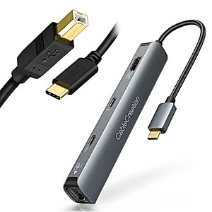 CableCreation 6-in-1 USB-C Hub with 4K 60HZ HDMI Bundle with USB B to USB C Printer Cable 6.6FT