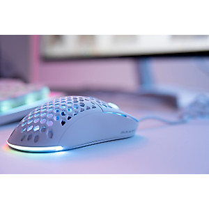 Rukario Ronin X PC Gaming Mouse (Arctic White, Wired) - Ultra LightWeight Symmetrical Honeycomb Shell | RGB Led | PTFE Glides | Pixart 3360 Sensor | 6 Buttons | Weight 63G | Adjustable Settings