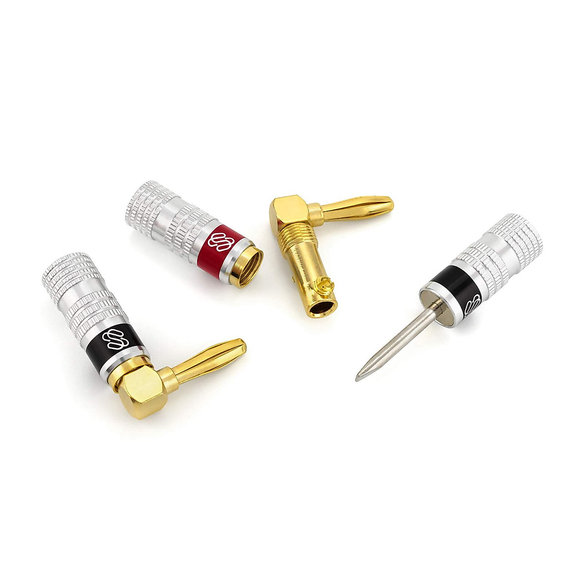 Sewell Silverback Right Angle Banana Plugs, 12 Pairs Quick Connect Gold Plated Speaker Plugs 90 Degree