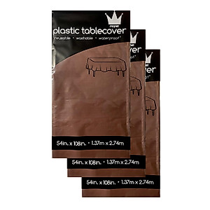 ROYAL7 3 Pack Brown, Rectangle Disposable Plastic Tablecloth for Picnic, Birthday, BBQ, Party, Wedding (Brown, Rectangle, 54in. X108in.)
